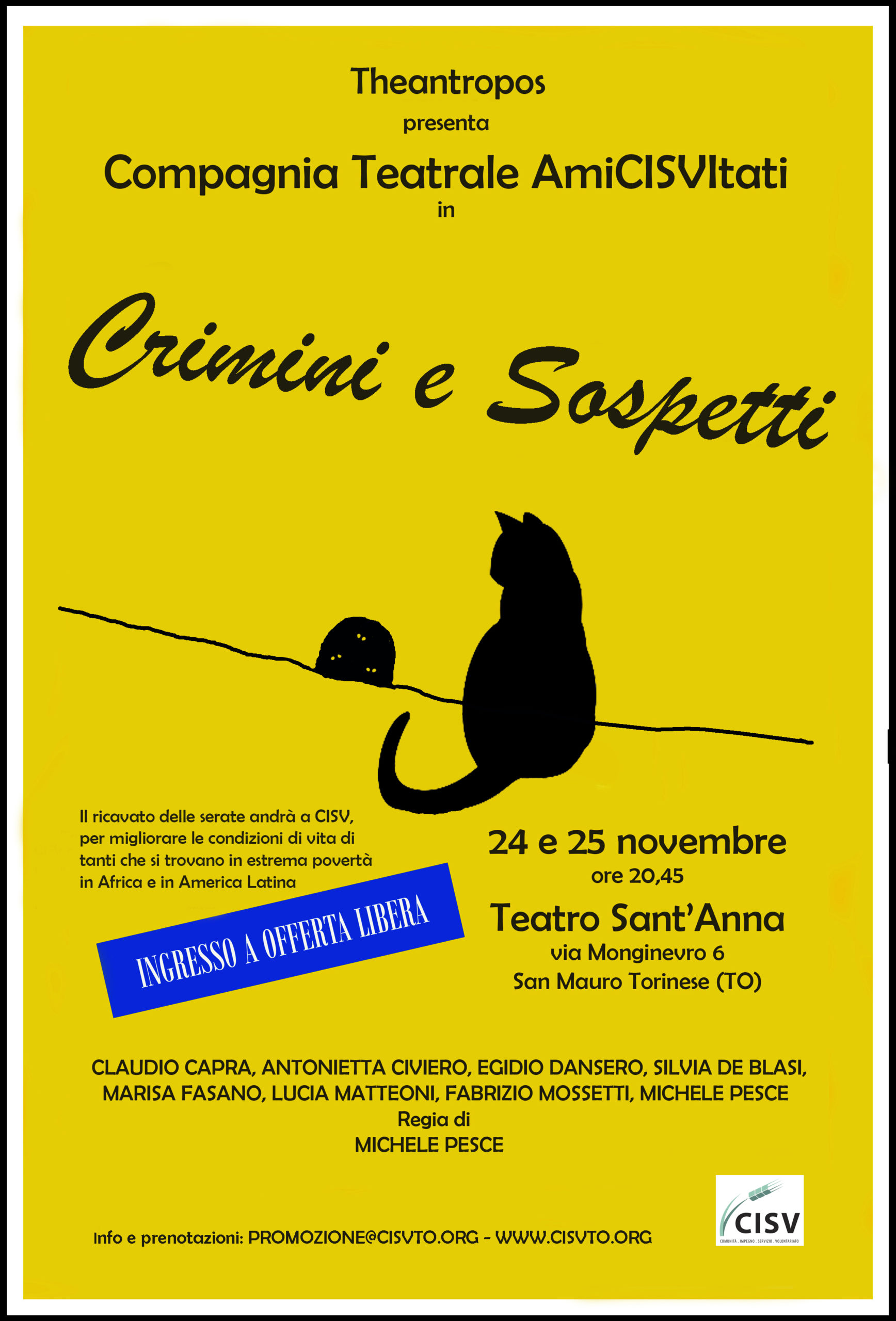 Spettacolo teatrale "Crimini e Sospetti" in sostegno a CISV - CISV Torino